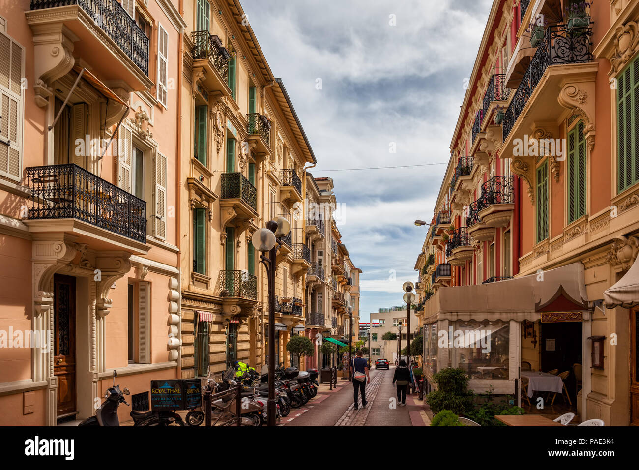 Principality of Monaco, historic apartment buildings along Rue de Millo ...