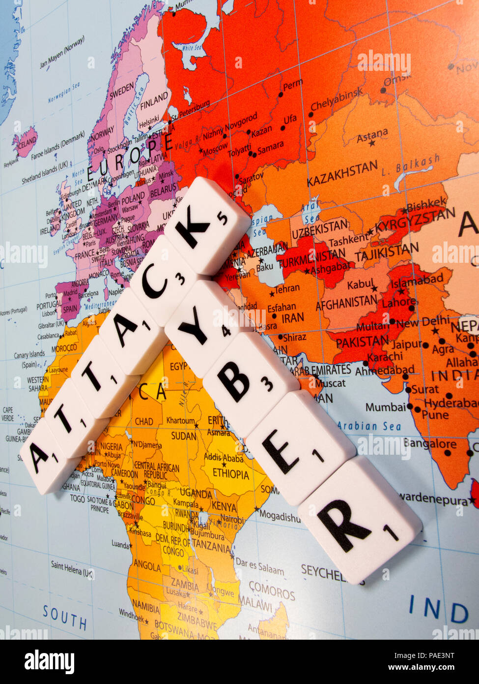 representation of international cyber attack, an attempt by hackers to ...