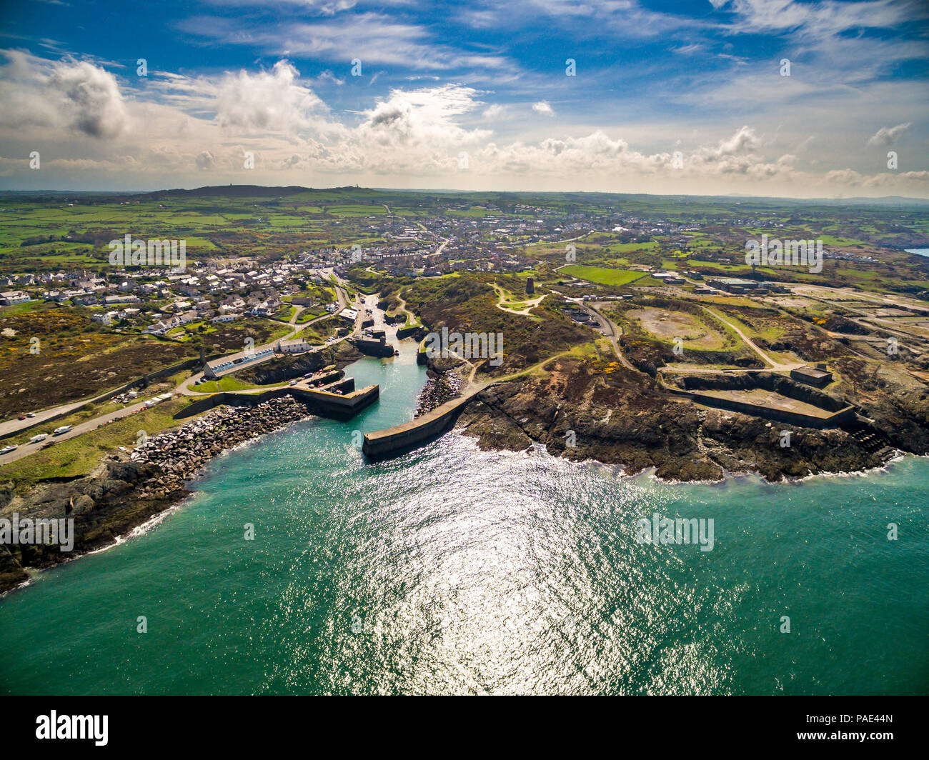 Aerial view of Amlwch Harbour on Anglesey, North Wales, UK Stock Photo ...