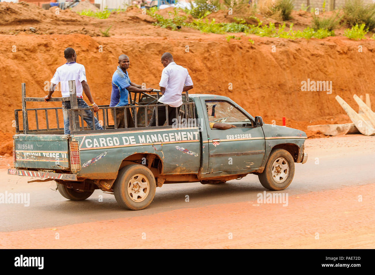 ACCRA, GHANA - MARCH 6, 2012: Unidentified Ghanaian men in a truck in ...