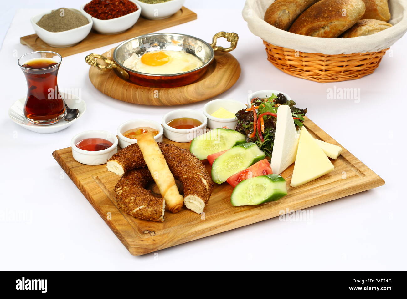 Turkish breakfast with simit bagel Stock Photo - Alamy
