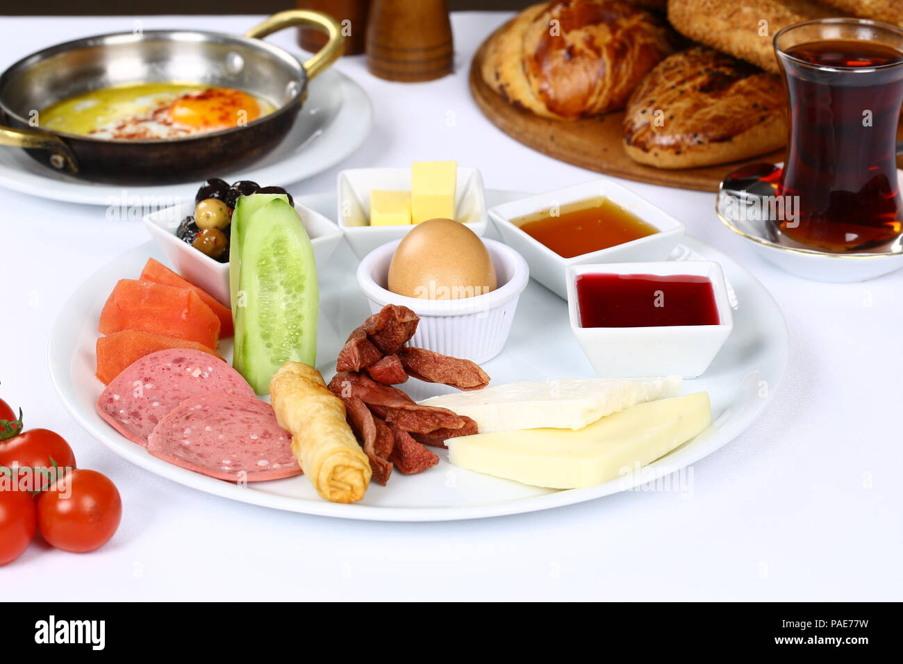 Turkish breakfast with simit bagel Stock Photo - Alamy