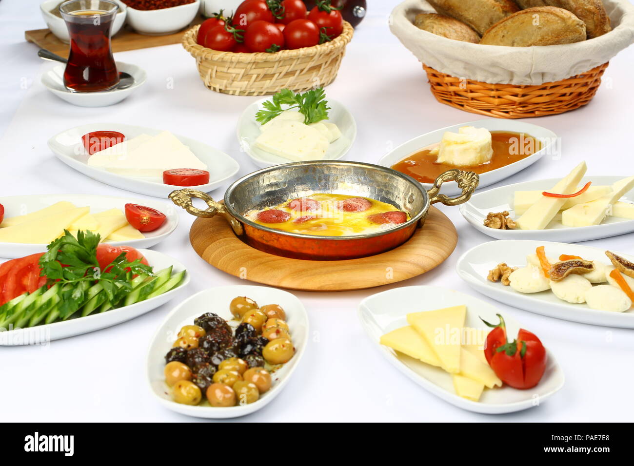 Turkish breakfast with sucuk and fried eggs Stock Photo - Alamy