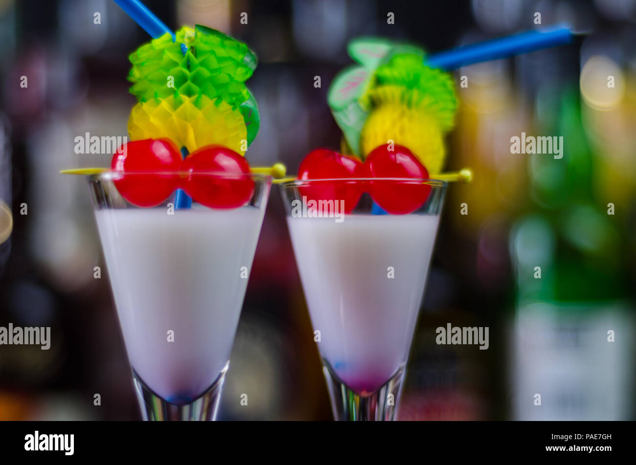 exotic drink based on rum and other ingredients, cocktail prepared by ...