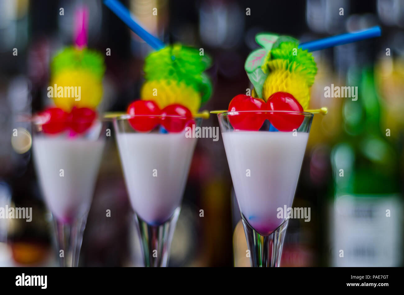 exotic drink based on rum and other ingredients, cocktail prepared by ...