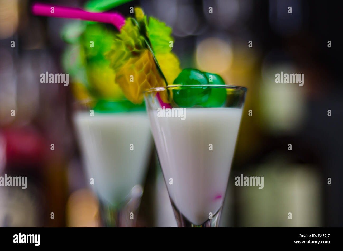 exotic drink based on rum and other ingredients, cocktail prepared by ...