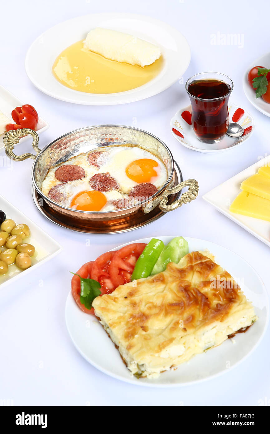 Turkish breakfast with sucuk and fried eggs Stock Photo - Alamy