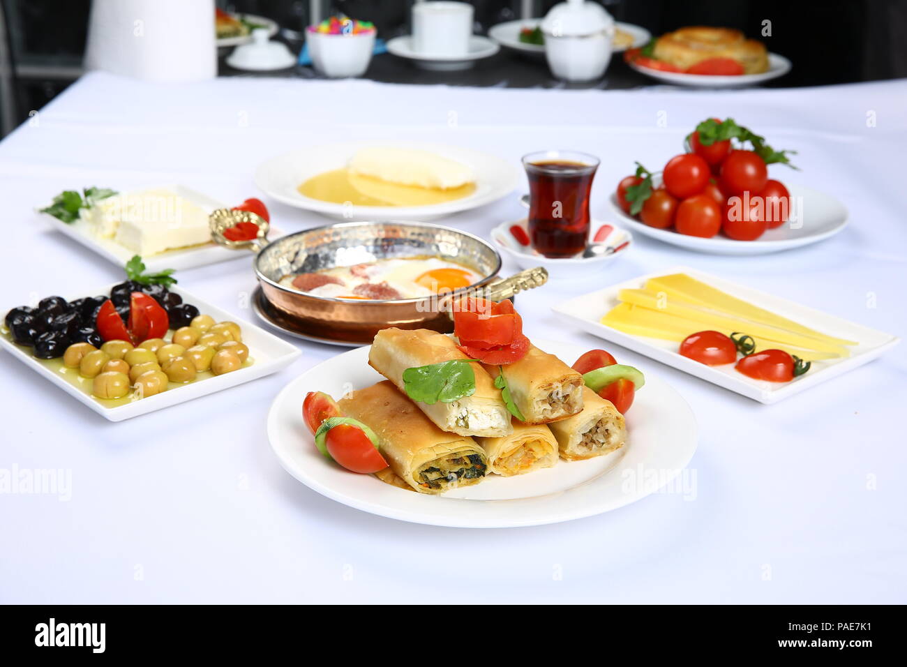 Turkish breakfast with sucuk and fried eggs Stock Photo - Alamy