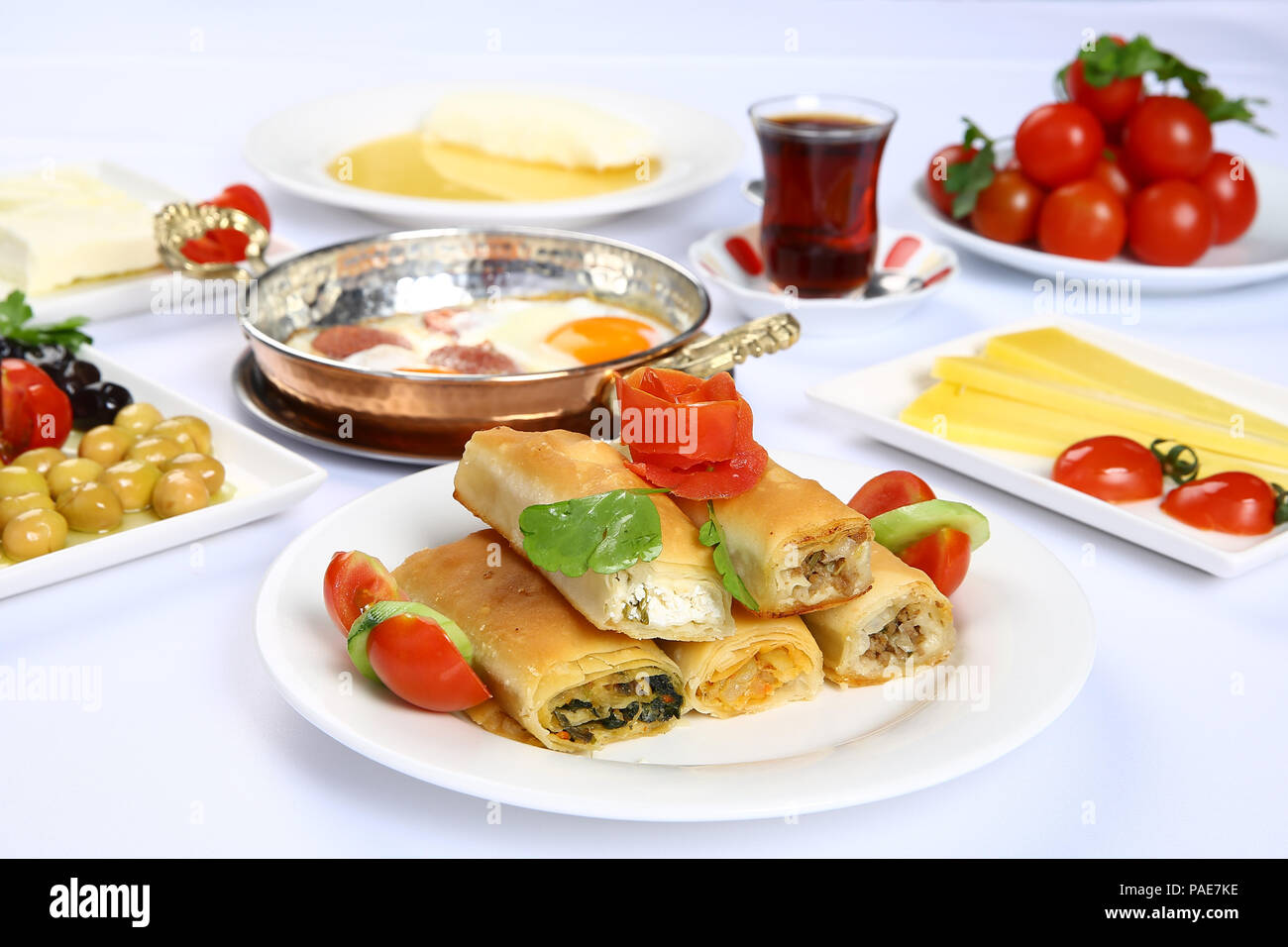 Turkish breakfast with sucuk and fried eggs Stock Photo - Alamy
