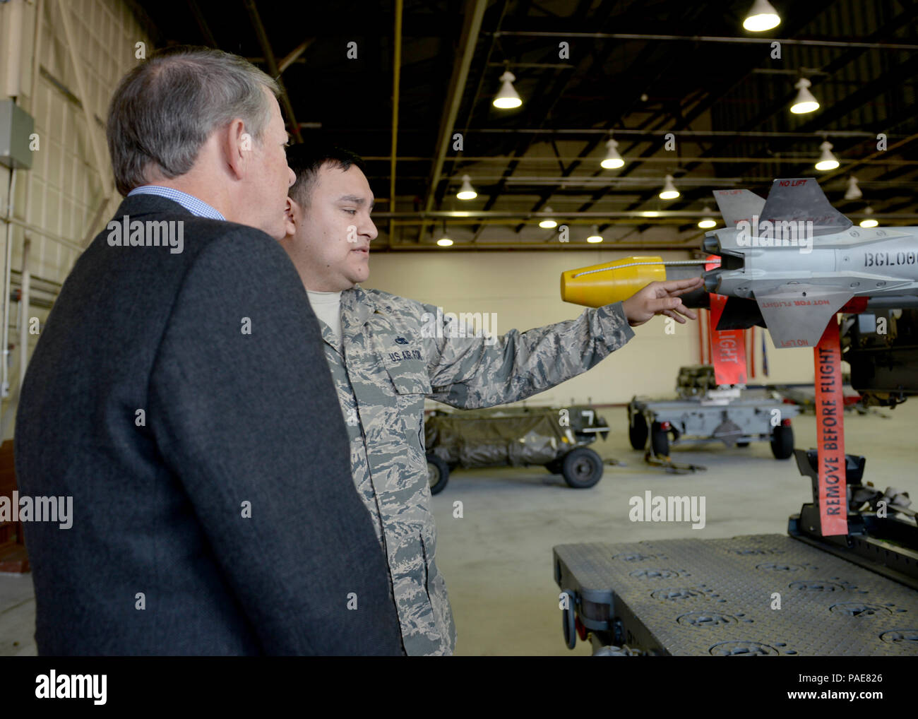 A U.S. Air Force weapons load crew chief assigned to the 1st ...