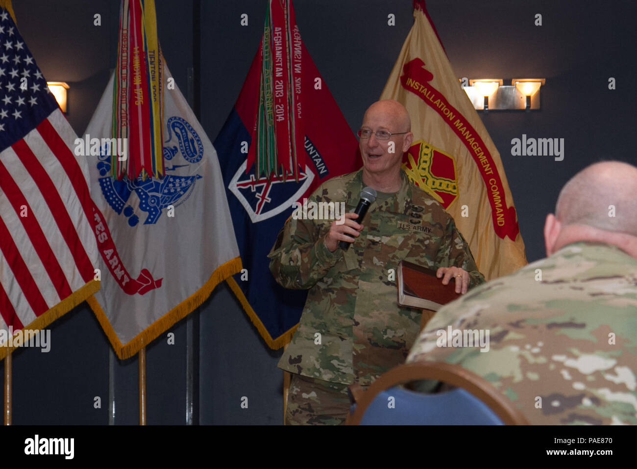 Chaplain (Col.) Kelly Moore, XVIII Airborne Corps chaplain, addresses ...