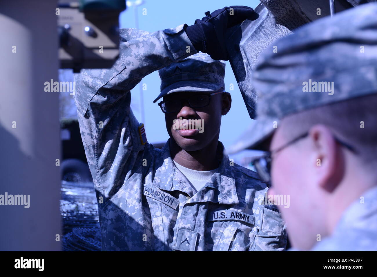 U.S. Army Pvt. Aaron Thompson, assigned to 527th Military Police ...