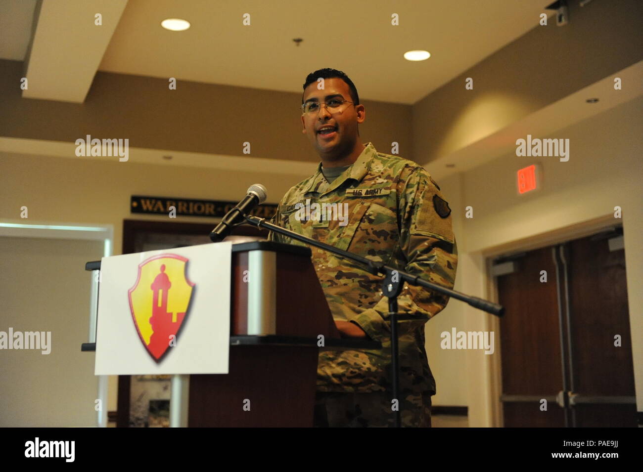 First Lt. Anthony Carrillo addresses his guests during his ...