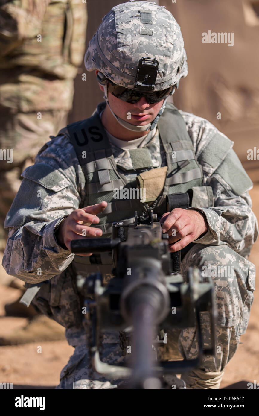 Spc. Jesse Brown, 6th Squadron, 1st Cavalry Regiment, assembles a M2A1 ...