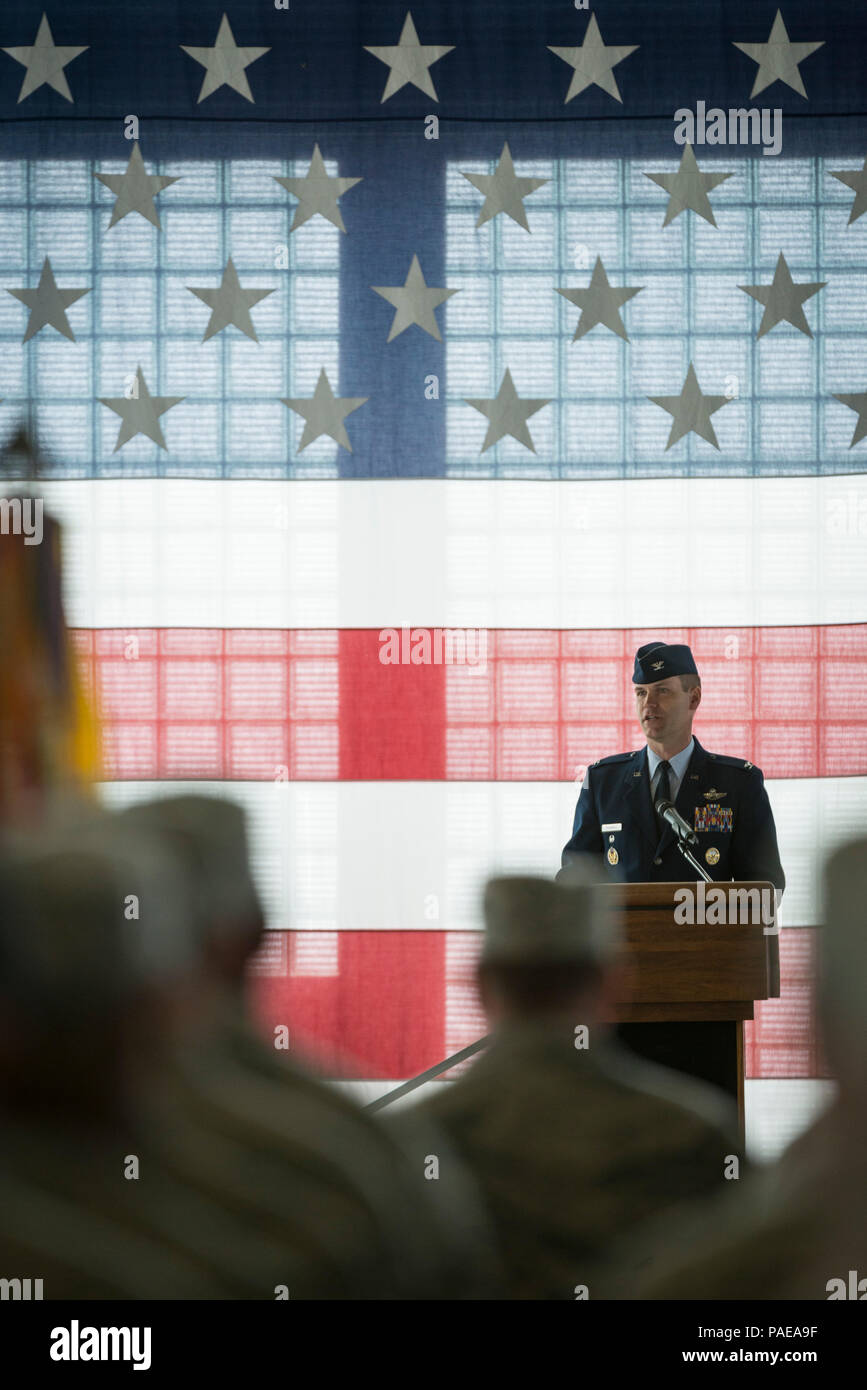 Col. Jefferson O'Donnell, 366th Fighter Wing commander, addresses the ...