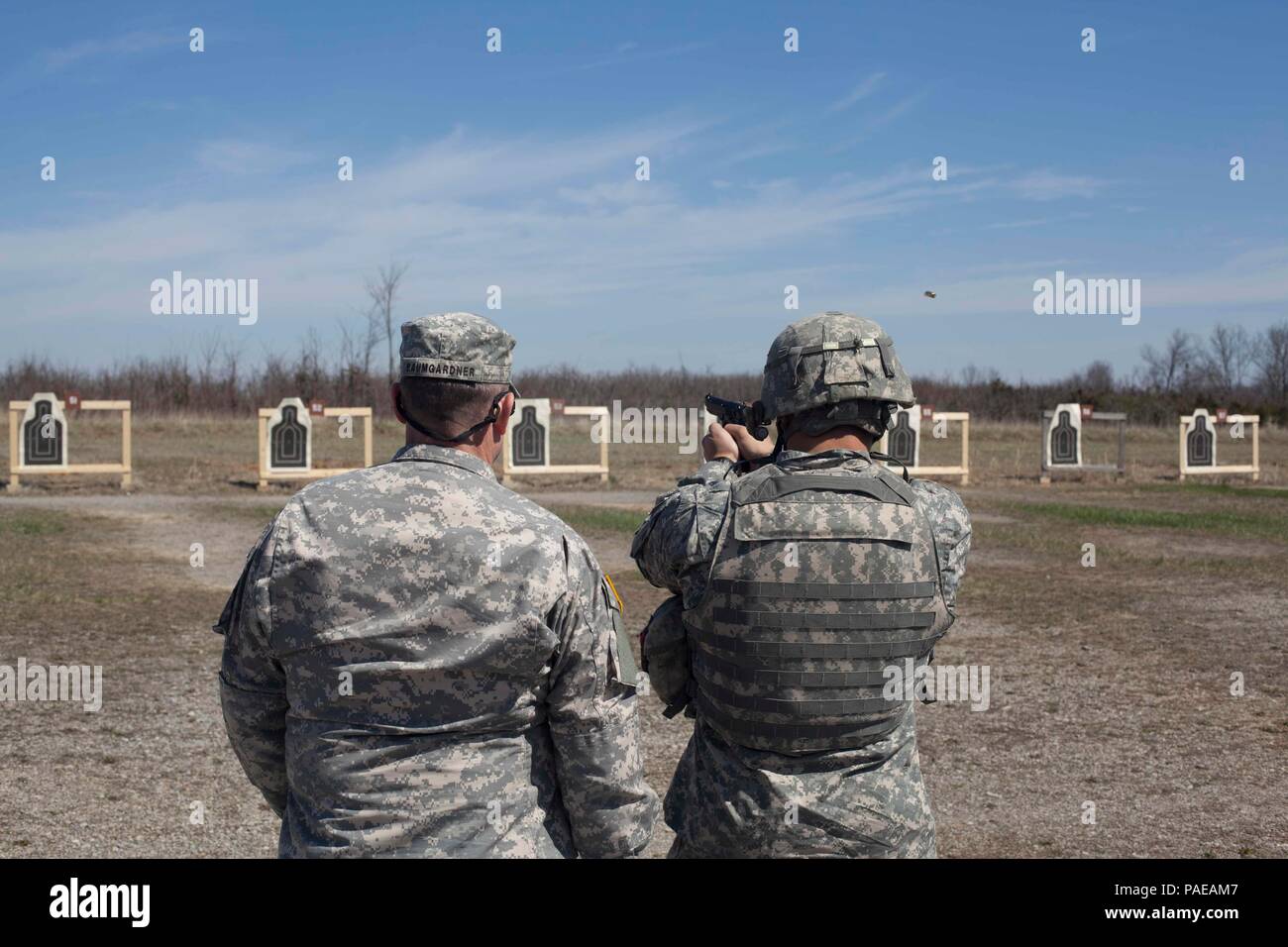 A U.S. Army Soldier competes at the m9 pistol range during the 11th ...