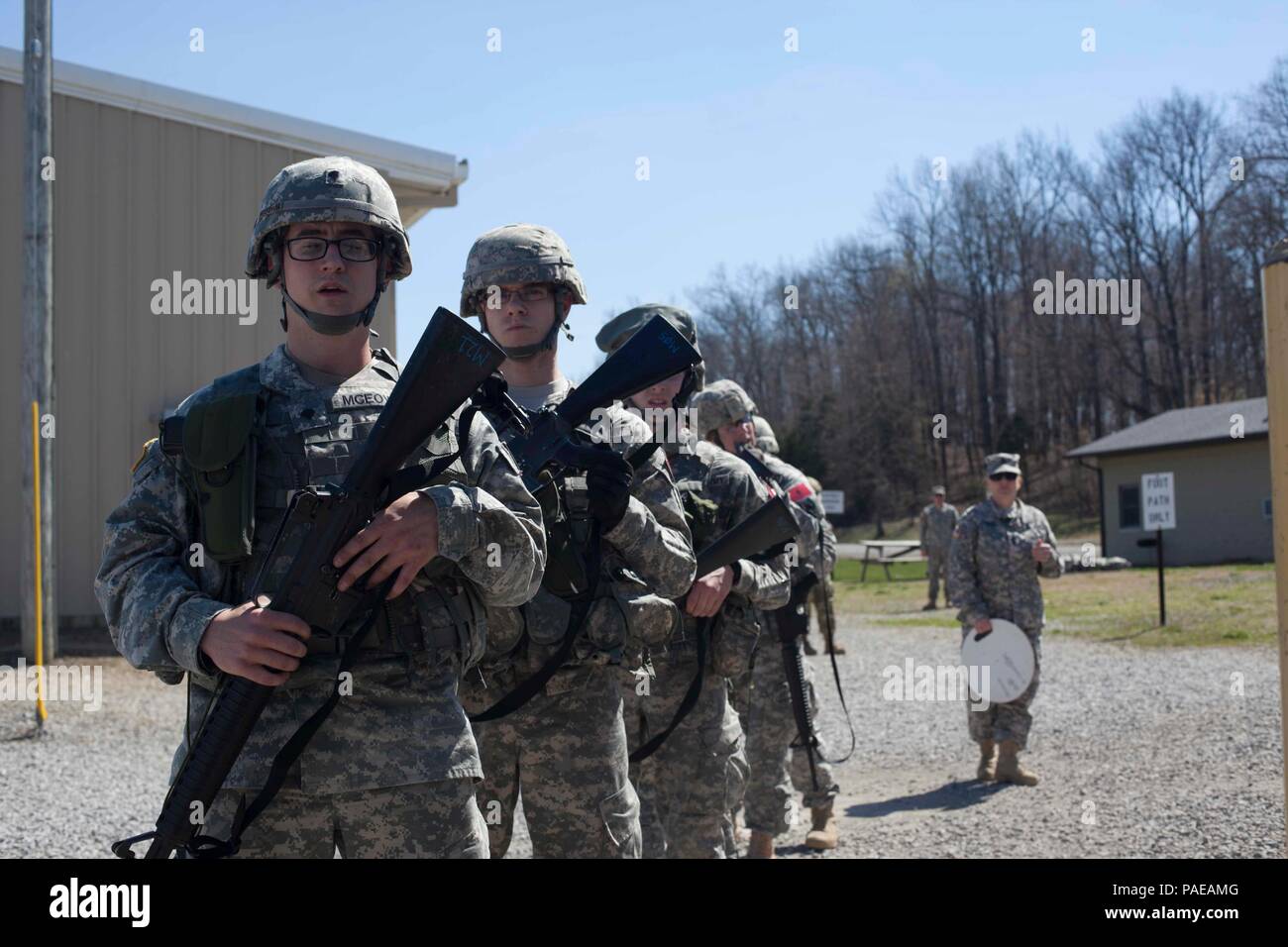 U.S. Army Soldiers await further instructions before competing in the M ...