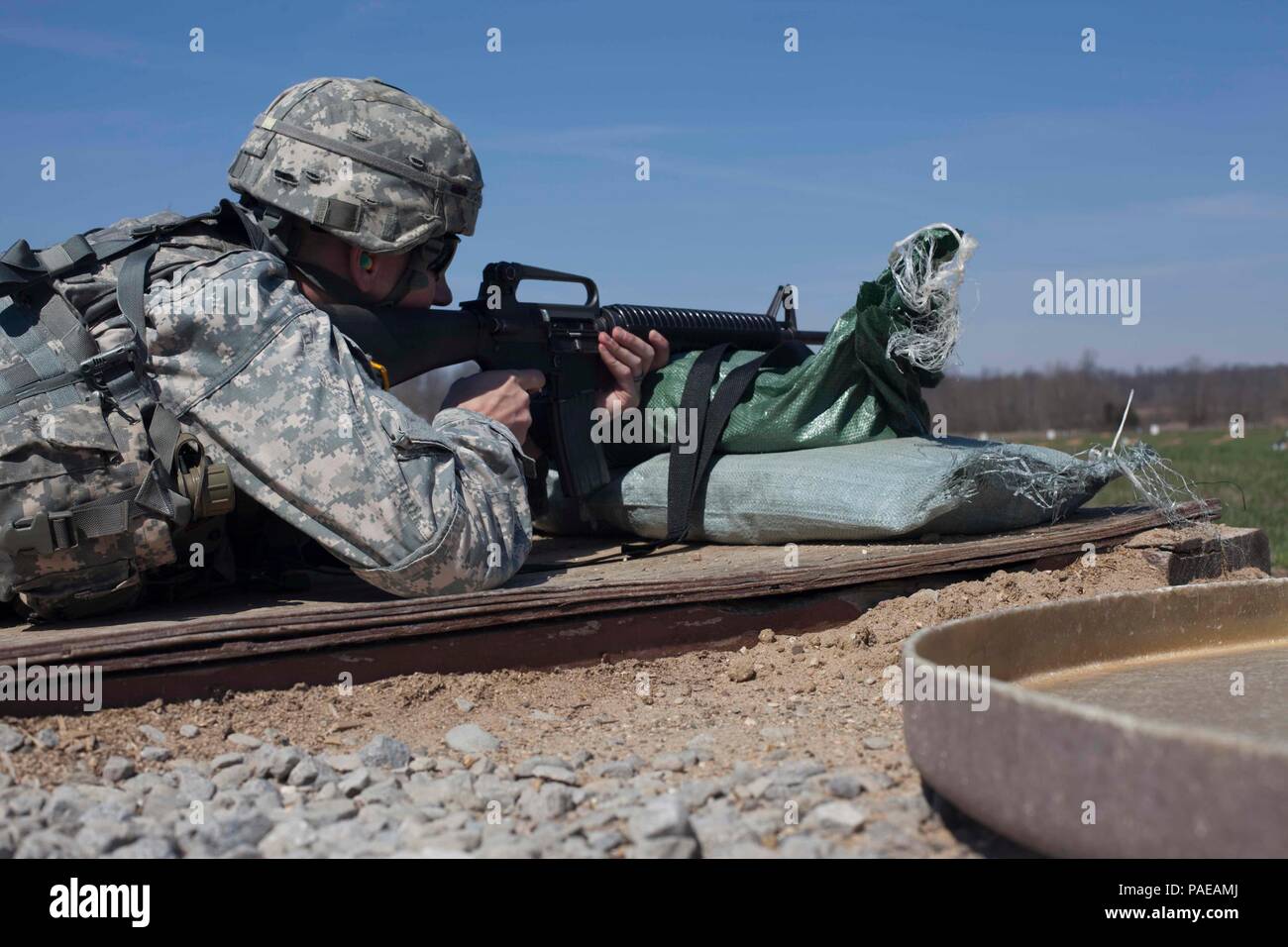 A U.S. Army Soldier competes in M-4 rifle range during the 11th ...