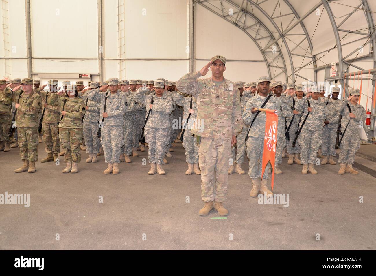 Soldiers from Charlie Company, 392nd ESB salute the American flag ...
