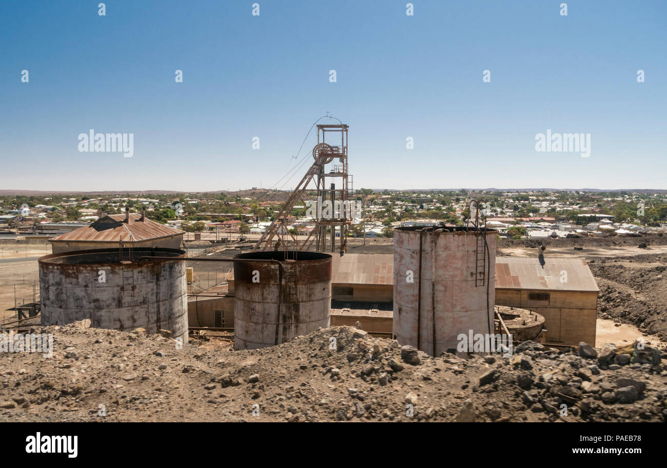 Headframe and mine building in the city of Broken Hill, New South Wales ...