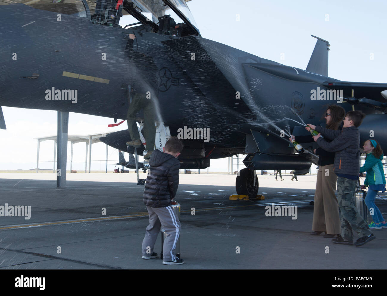 Col. David Iverson, 366th Fighter Wing commander, is hosed down by his ...