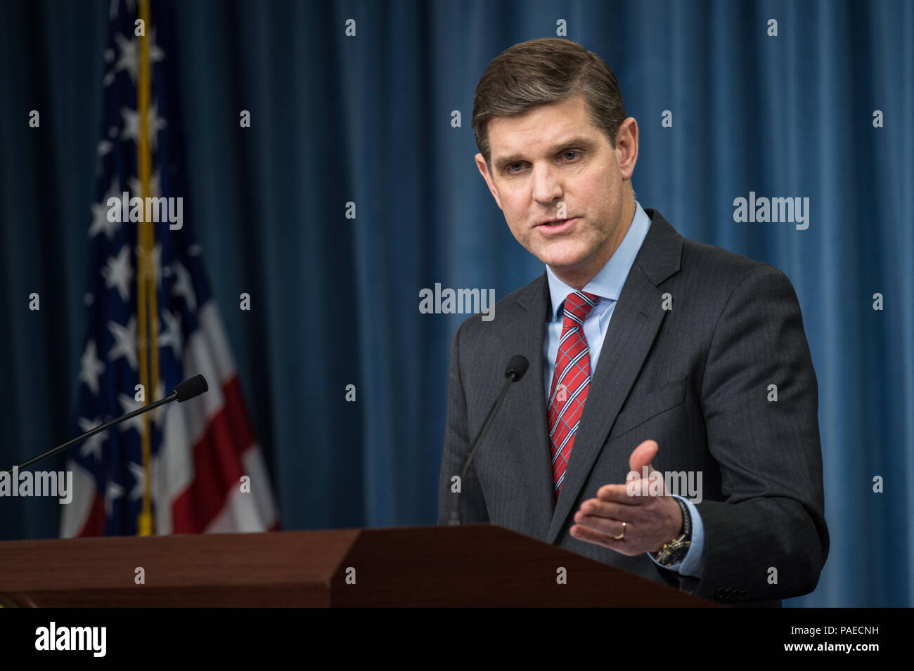 Pentagon Press Secretary Peter Cook conducts press briefing at the ...