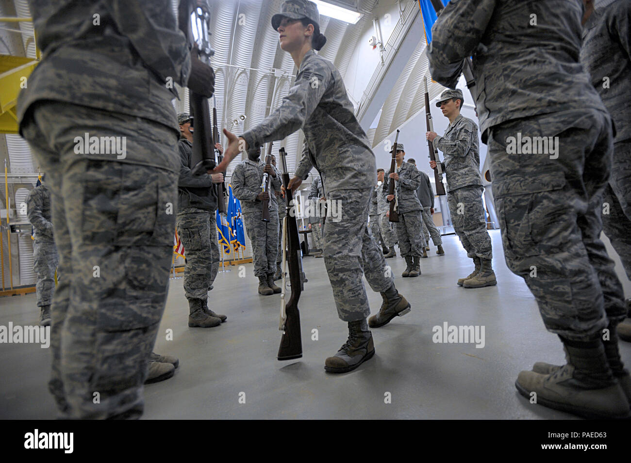 Members of the Ramstein Honor Guard practice rifle motions March 15 ...