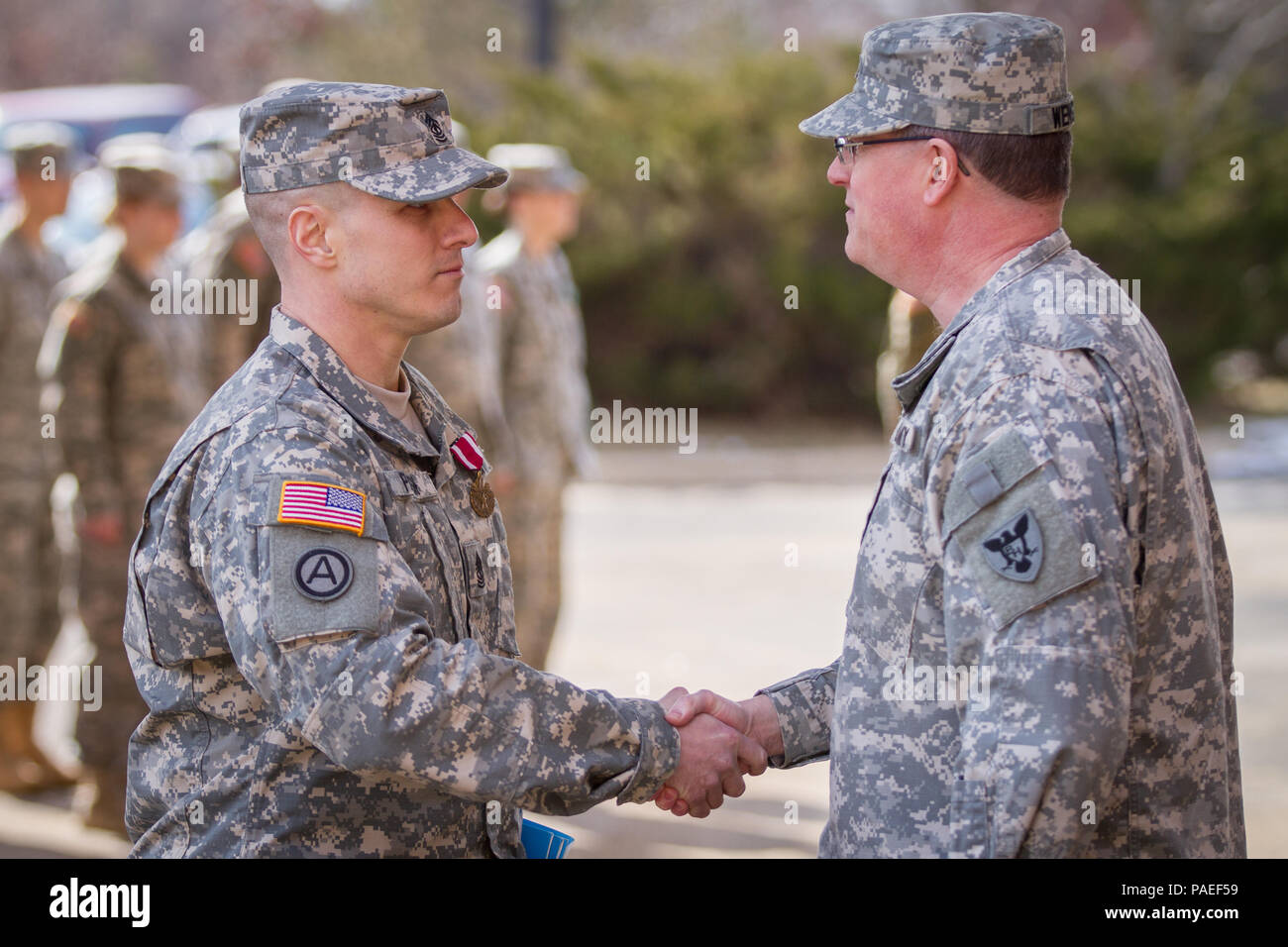 U.S. Army 1st Sgt. Jeremy D. Parish is awarded the Meritorious Service ...