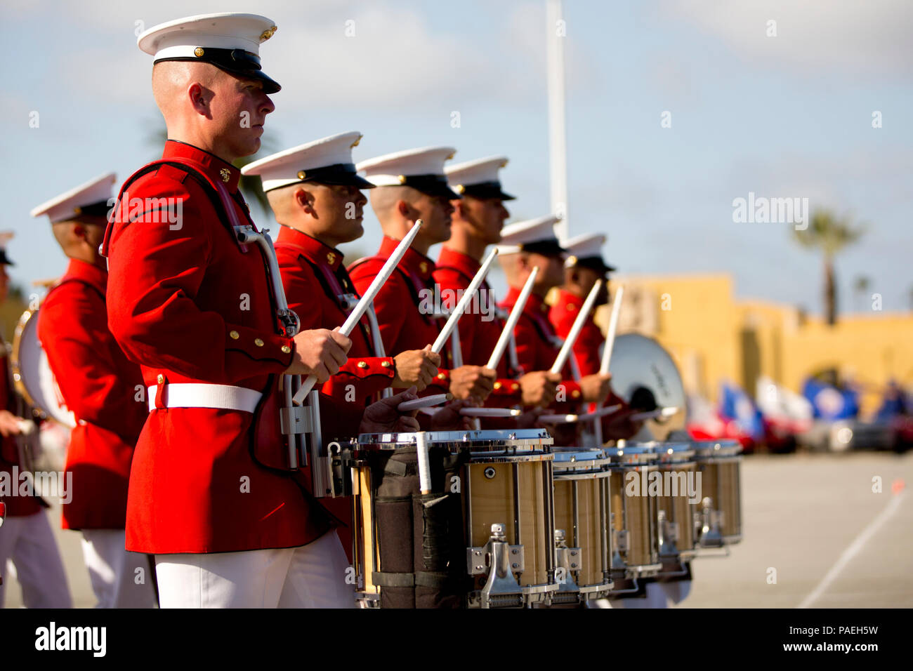 U.S. Marines with the Marine Drum and Bugle Corps, Battle Color ...