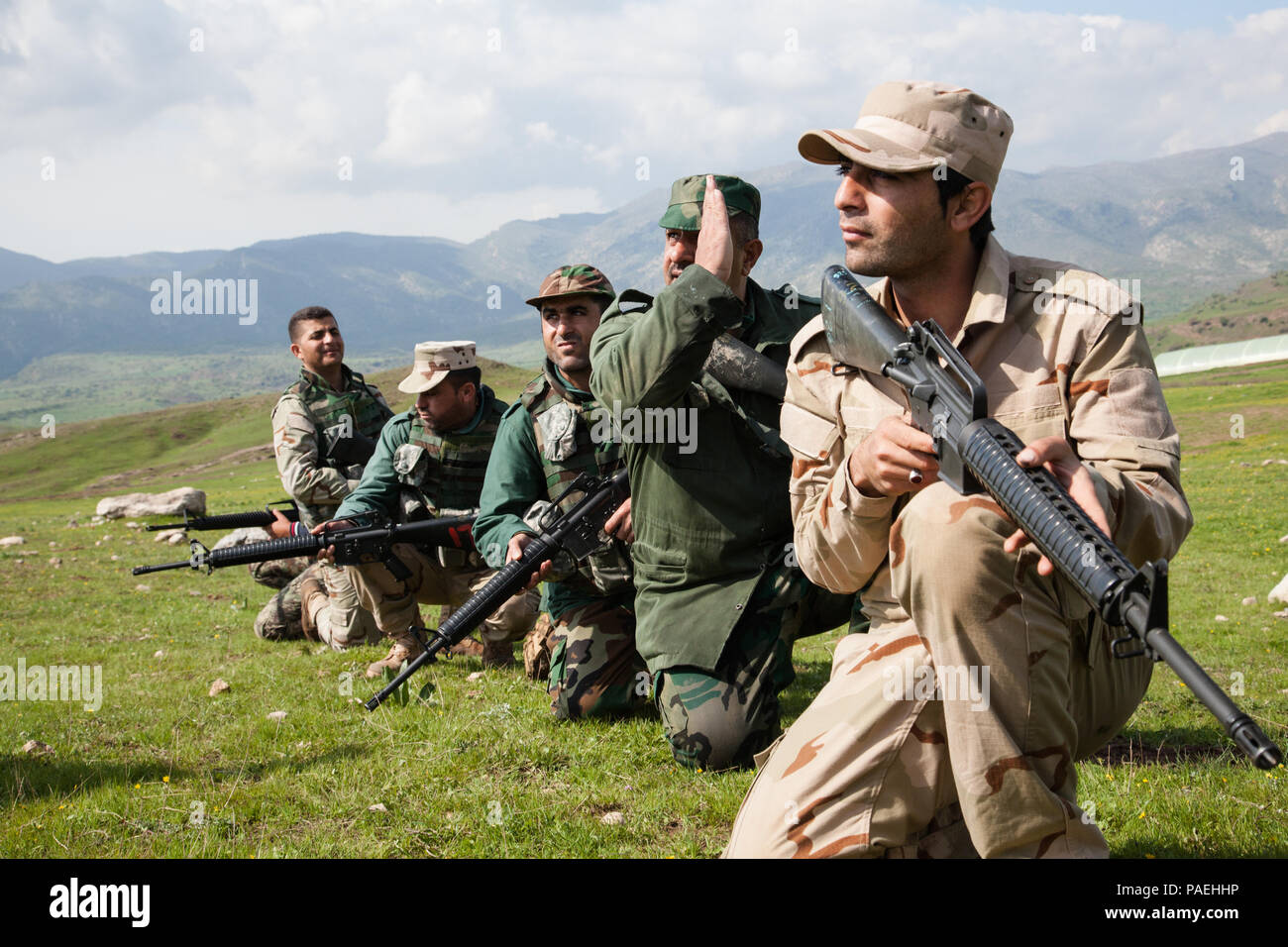 Peshmerga soldiers conduct tactical movements training under the ...