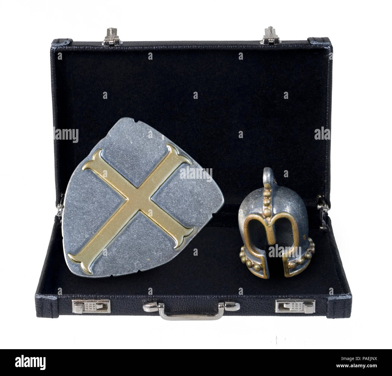Medieval helm with shield in a briefcase - path included Stock Photo ...