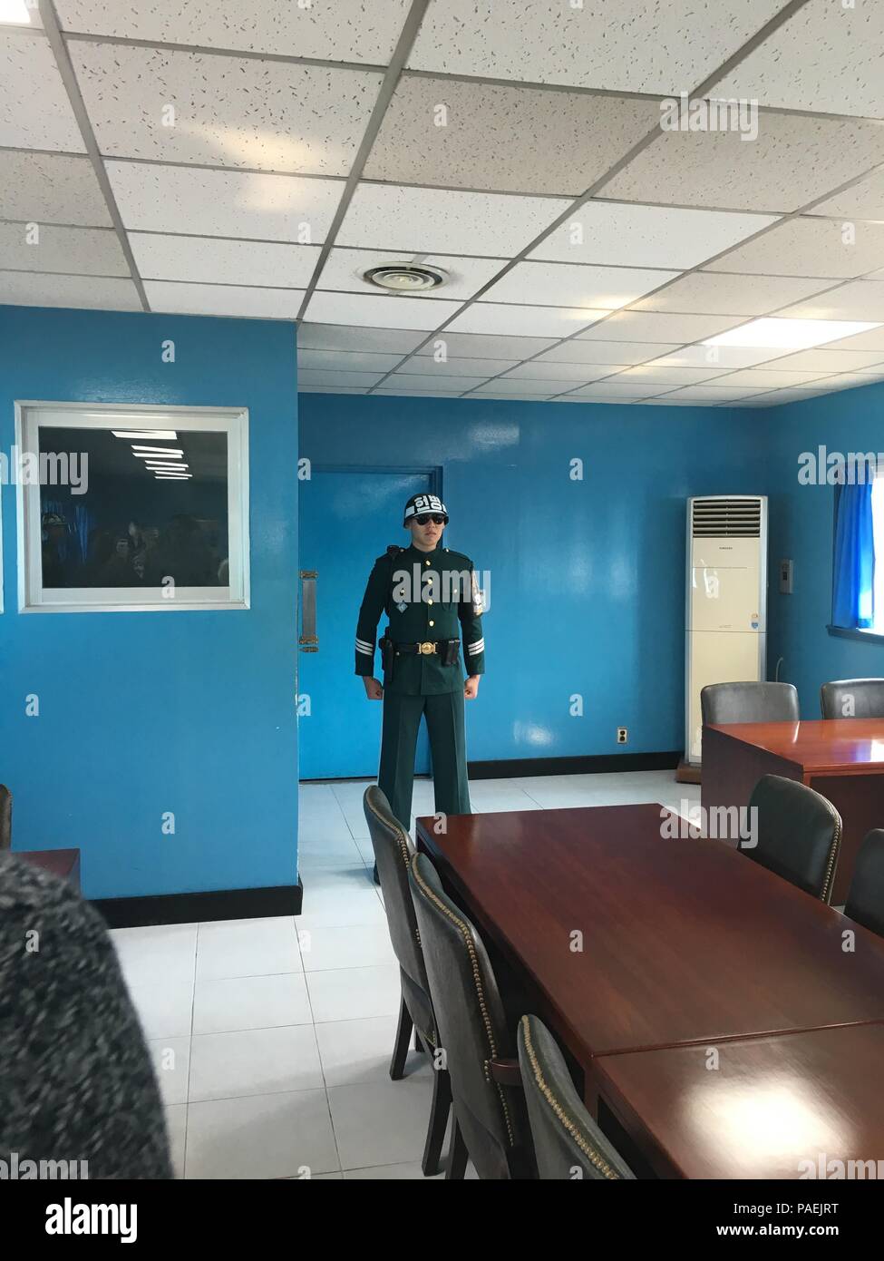 A South Korean Soldier stands guard on the North Korean side of the ...