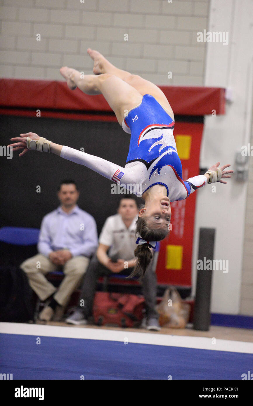Jamie Lewis, a sophomore, performs in the floor exercise as the U.S ...