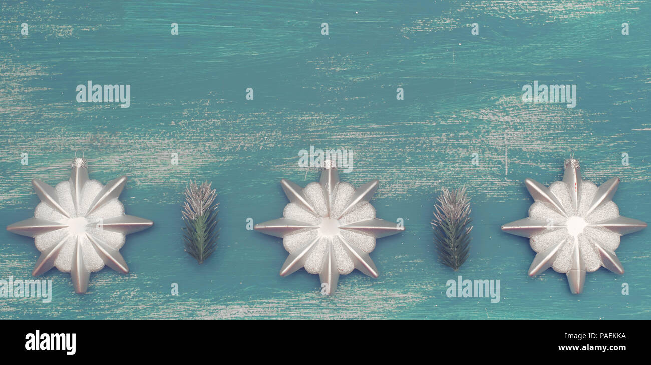 Banner Festive composition flat lay Christmas toy balls cones ...