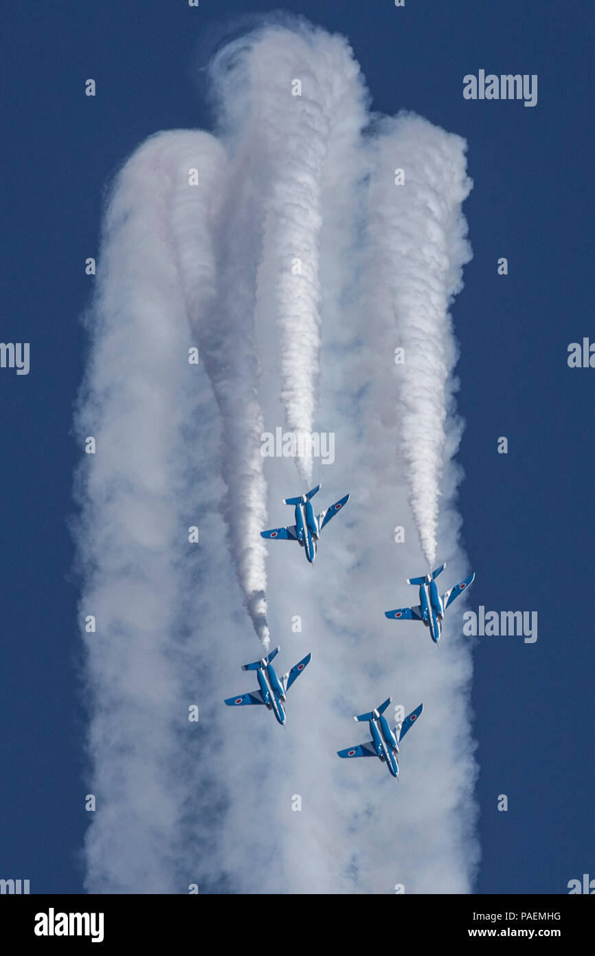 The Japan Air Self-Defense Force aerobatic team, Blue Impulse, create a ...