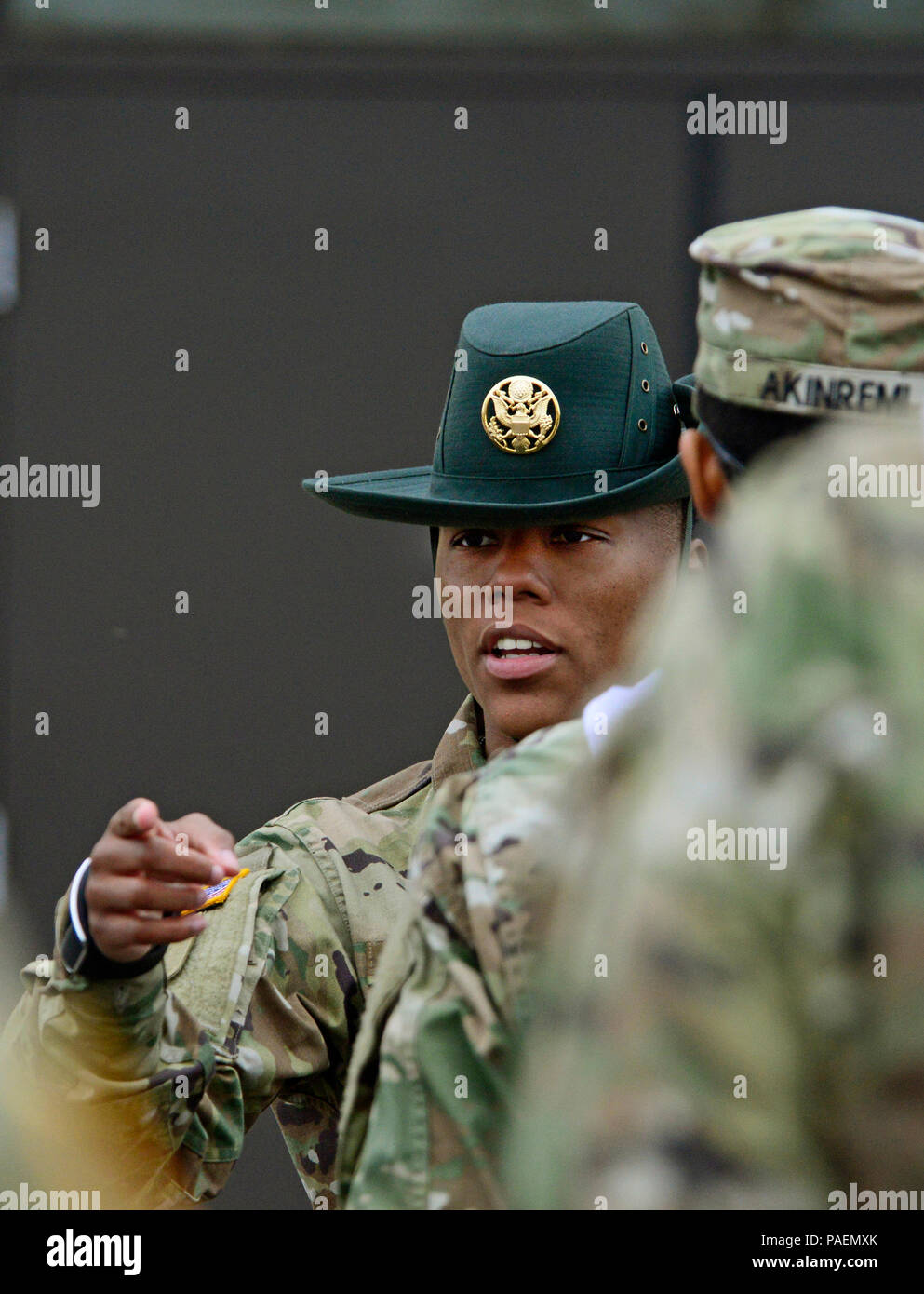 Drill Sgt. (Sgt.) Andrea Webb gives orders to a brand new trainee at ...