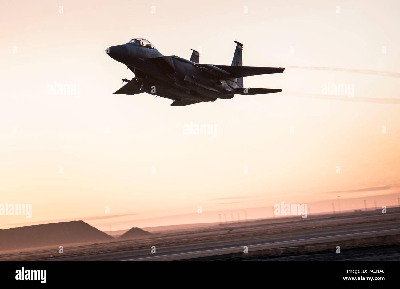 An F-15E Strike Eagle takes off from Mountain Home Air Force Base ...