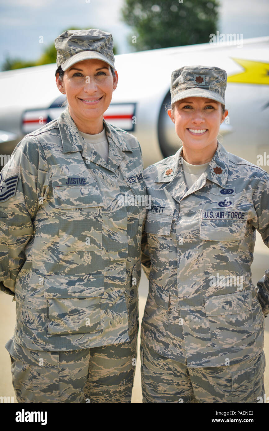 Major Tarren Barrett and Tech. Sgt. Stephanie Justus pose for the ...