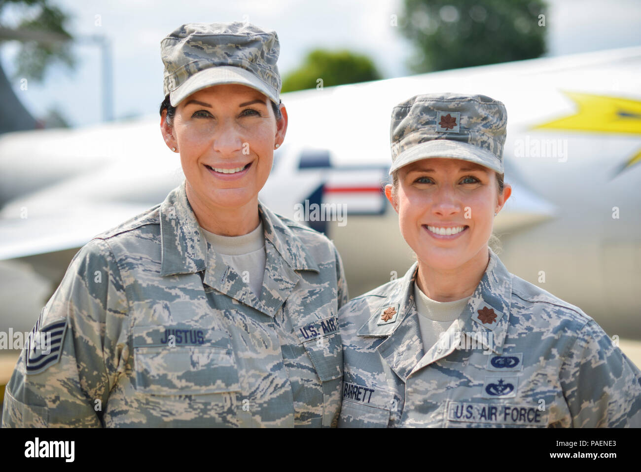 Major Tarren Barrett and Tech. Sgt. Stephanie Justus pose for the MEO ...