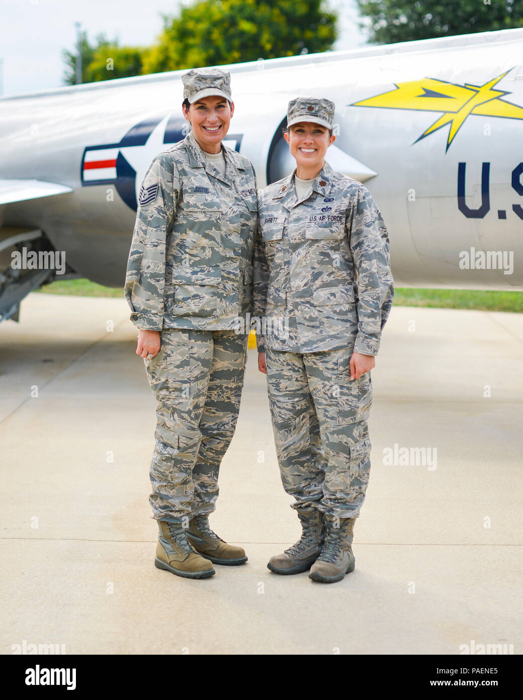 Major Tarren Barrett and Tech. Sgt. Stephanie Justus pose for the ...