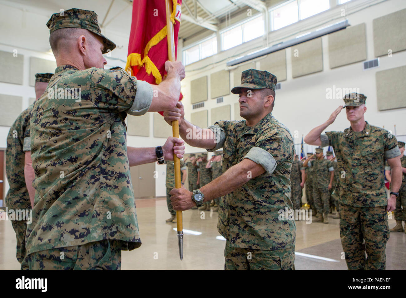 Sgt. Maj. Daniel Espinoza (center), sergeant major of Combat Logistics ...