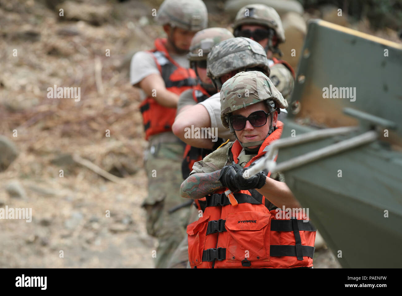 U.S. Army Spc. Ellie Ogsbury of the 132nd Multirole Bridge Company ...