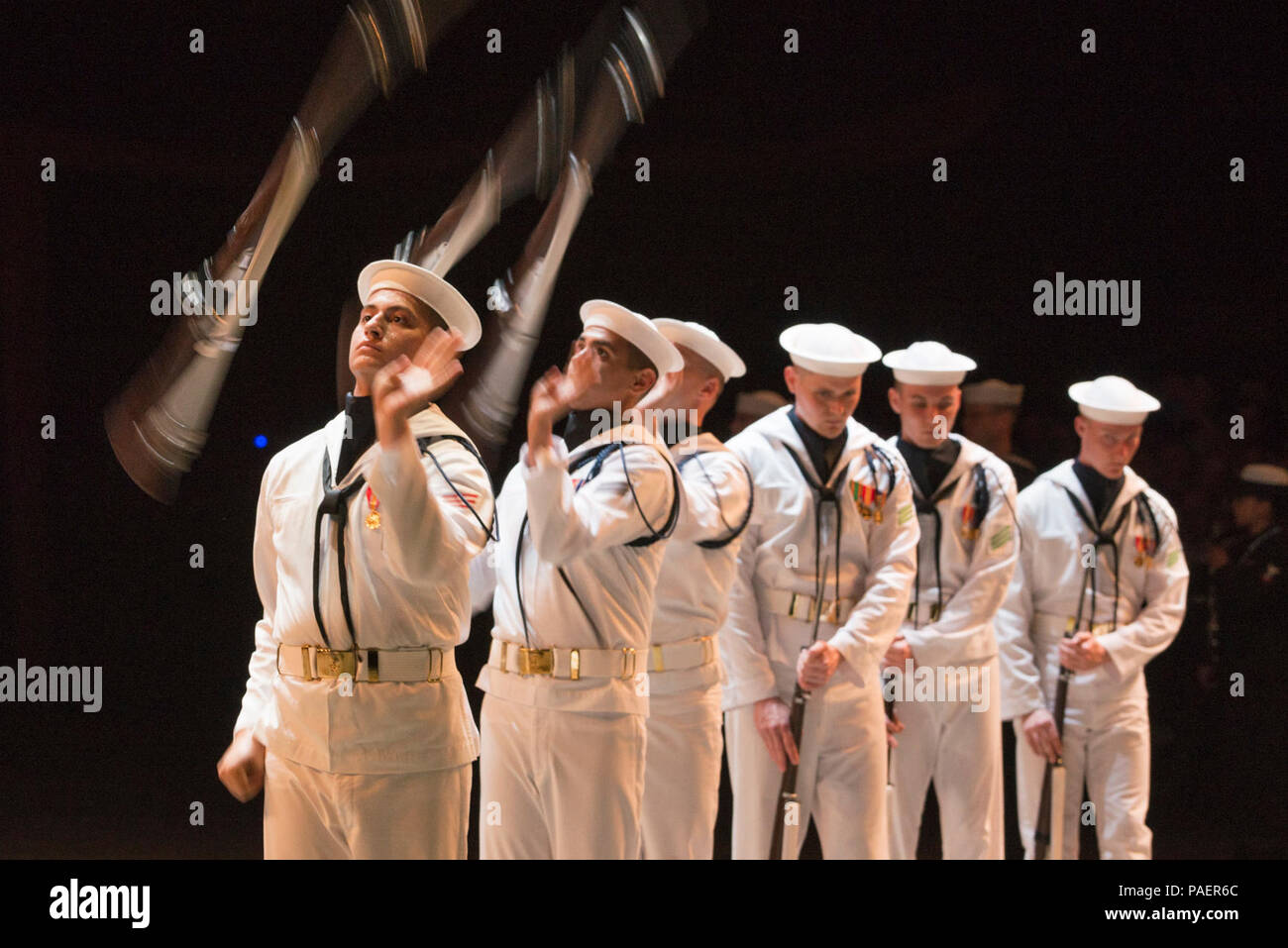 NORFOLK (April 29, 2017) Members of the U.S. Navy Ceremonial Guard Drill Team perform at the ...