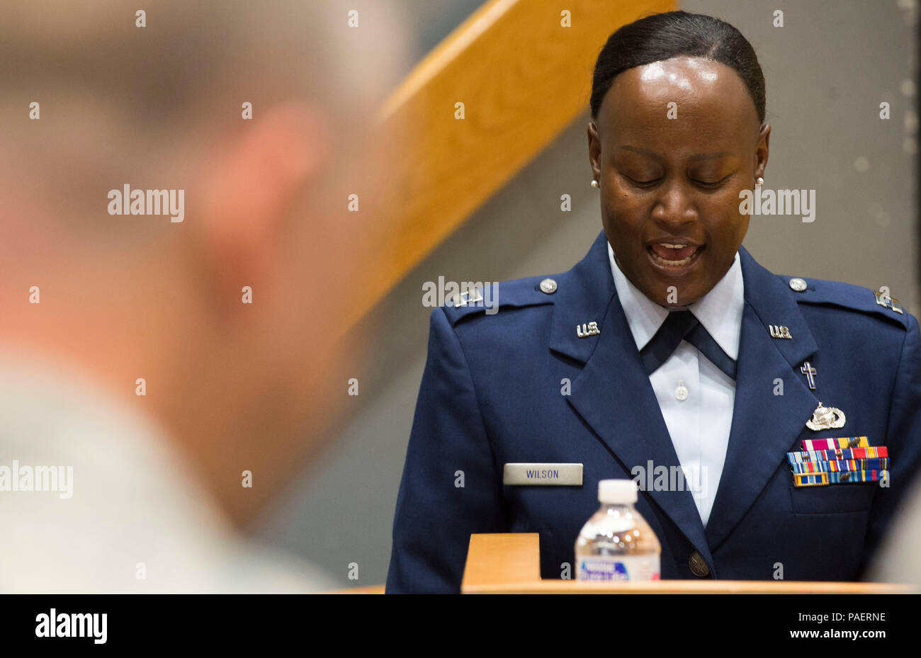 Chaplain (Capt.) Meoshia Wilson, 67th Cyberspace Wing, provides the ...