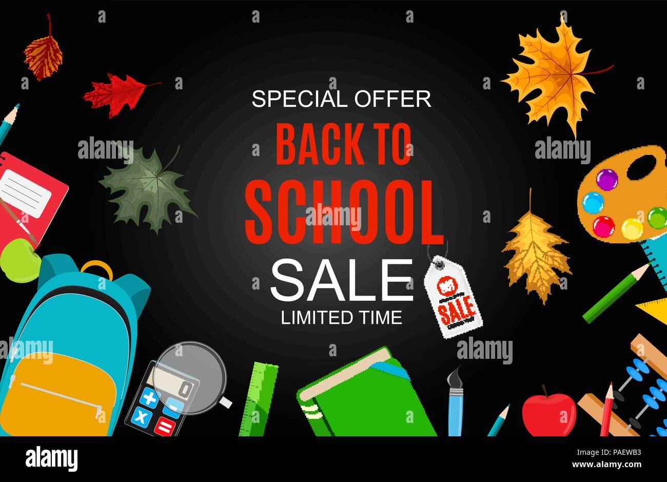 Abstract Vector Illustration Back to School Sale Background with ...