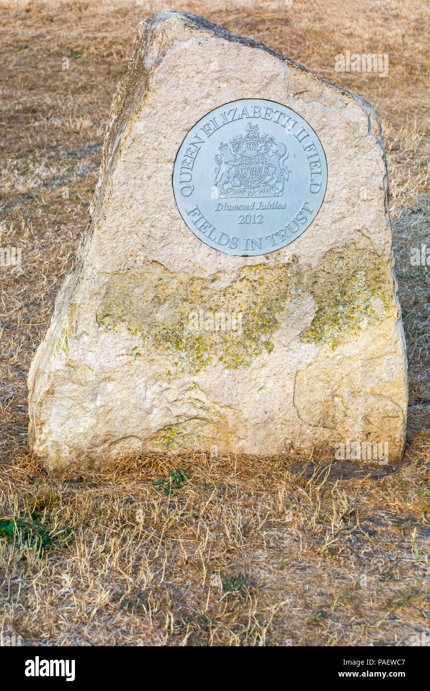 Queen Elizabeth Field fields in trust plaque at Poole in July Stock ...