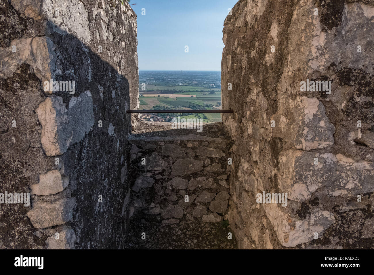 Landscape of the valley from a medieval stone wall Stock Photo - Alamy