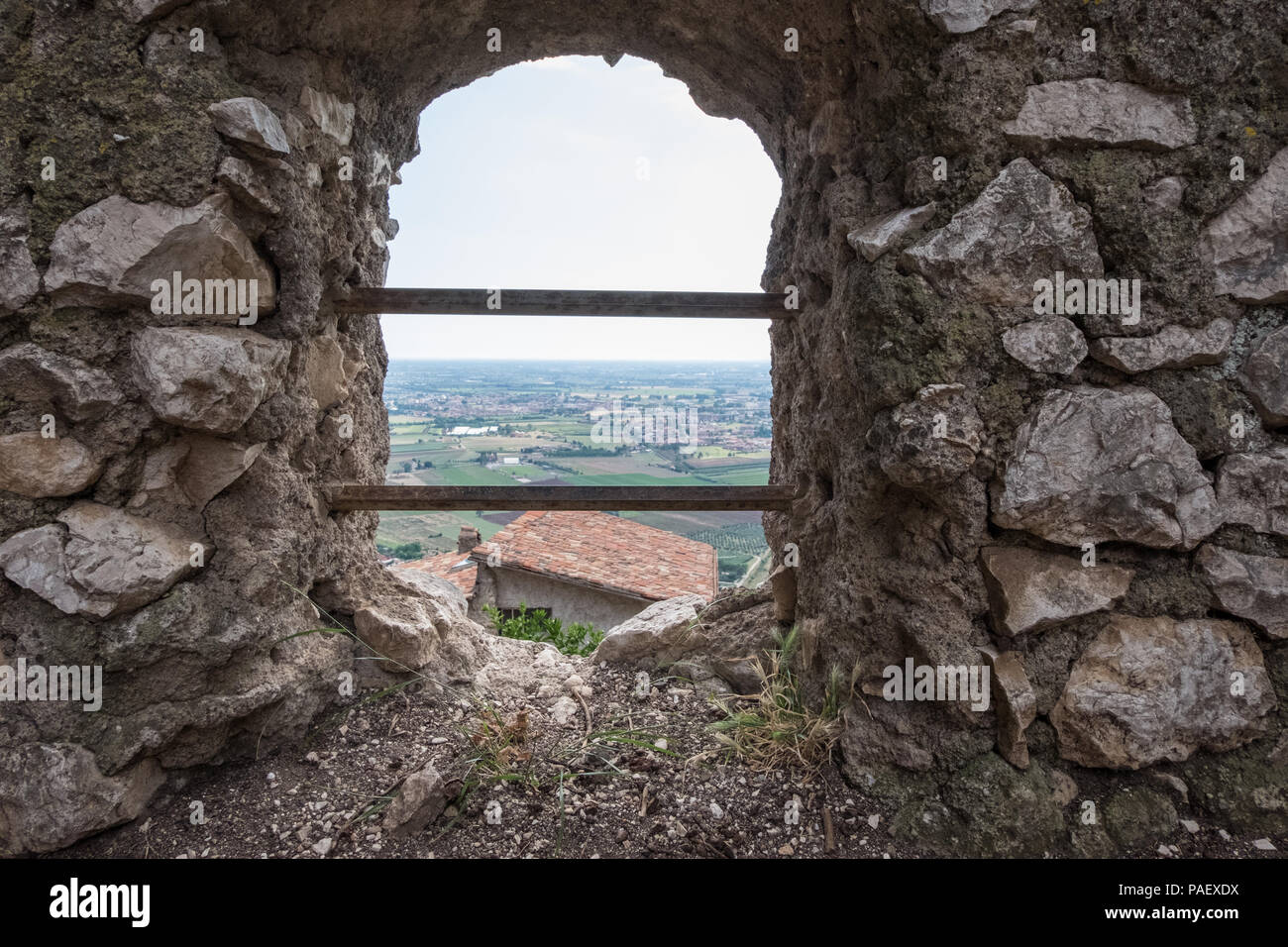 Landscape view from a medieval window in a stone wall Stock Photo - Alamy