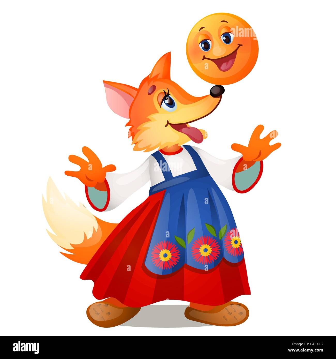 Fox in traditional Russian dress, and a smiling the bun isolated on ...