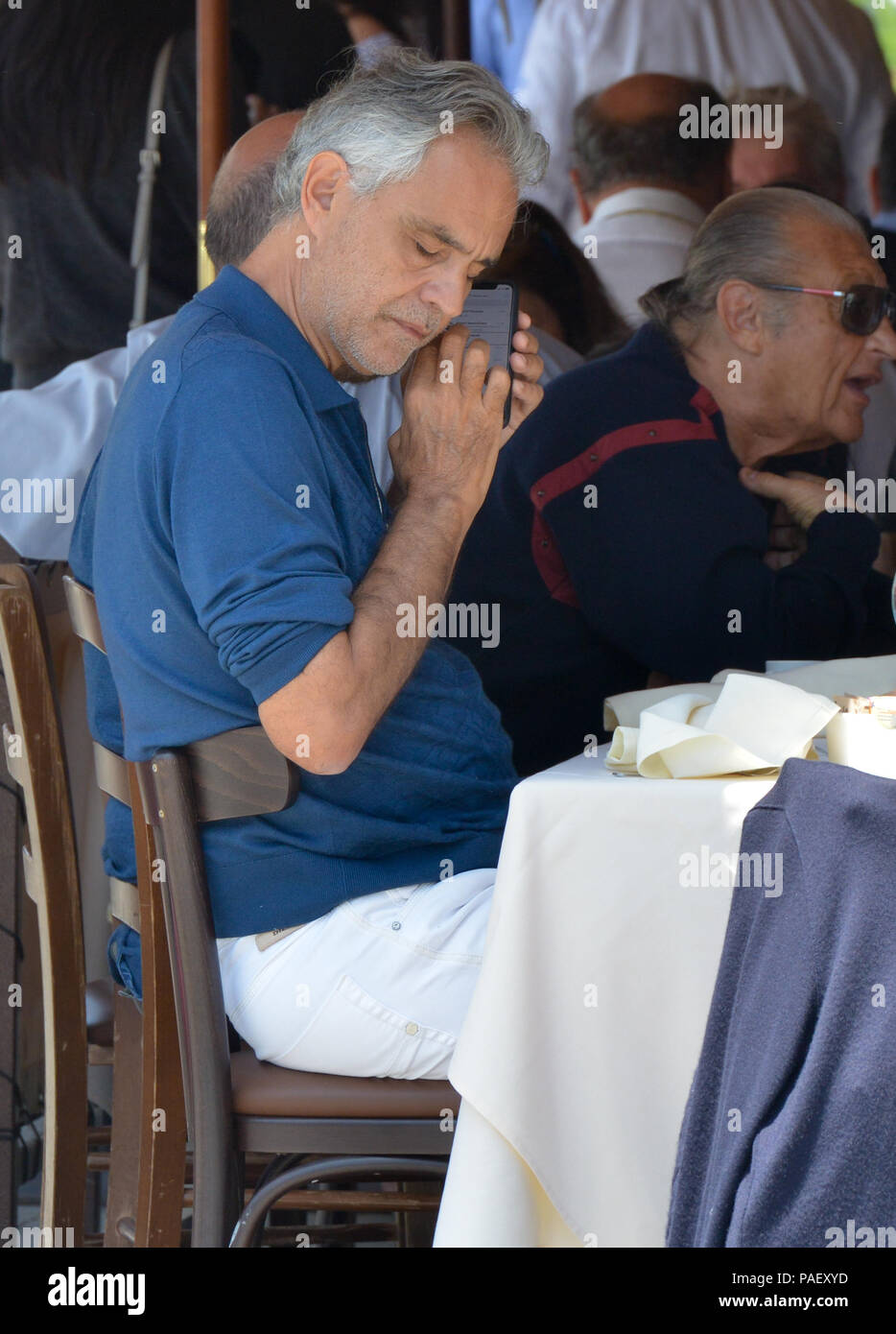 Andrea Bocelli has lunch at Italian restaurant Il Pastaio in Beverly ...